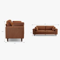China Terracotta Fabric 3-Seater Sofa with Solid Wood Legs for sale