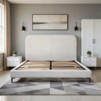 China Sophisticated Textured Upholstered Bed Blends Soft Fabric with Sleek Structural Elements for sale