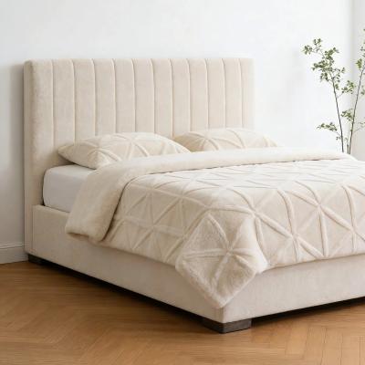 China High Quality Cream White Velvet Upholstered Platform Bed with Soft Headboard for sale