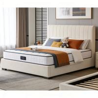 China Sturdy Noise-Free Cream White Velvet Platform Bed with Solid Wood Slats for sale