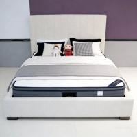 China Stable Cream White Velvet Platform Bed with Vertical Stripe Headboard for sale