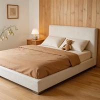 China Queen Size 153*203 Cream White Velvet Upholstered Platform Bed for sale
