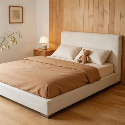 China Queen Size 153*203 Cream White Velvet Upholstered Platform Bed for sale