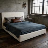 China Queen Size Cream White Velvet Upholstered Platform Bed Model for sale