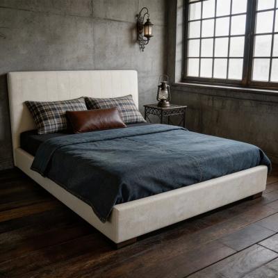 China Queen Size Cream White Velvet Upholstered Platform Bed Model for sale