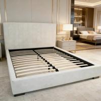 China Queen Size Cream White Velvet Upholstered Platform Bed Model for sale