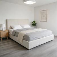 China Custom Size Cream White Velvet Upholstered Bed for Home & Commercial Use for sale