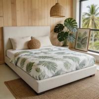 China Soft Cream White Velvet Upholstered Bed with Vertical Channel Tufted Headboard for sale