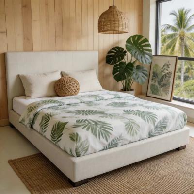 China Soft Cream White Velvet Upholstered Bed with Vertical Channel Tufted Headboard for sale
