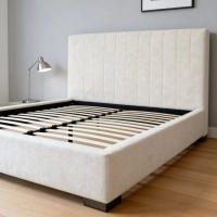 China High-Density Foam Padded Cream White Velvet Platform Bed for sale