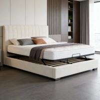China High-Density Foam Padded Cream White Velvet Platform Bed for sale