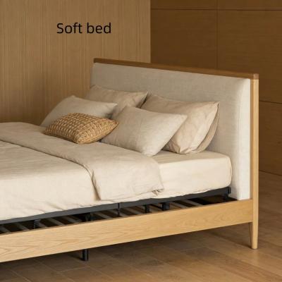 China Minimalist Cream White Velvet Bed with Sturdy Frame & Slatted Base for sale