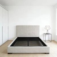 China Minimalist Cream White Velvet Bed with Sturdy Frame & Slatted Base for sale