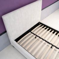 China Modern Vertical Stripe Cream Velvet Upholstered Platform Bed with Slatted Base for sale