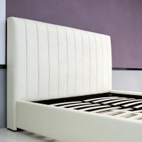 China Cream White Vertical Stripe Velvet Upholstered Platform Bed for sale