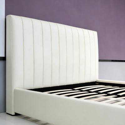 China Cream White Vertical Stripe Velvet Upholstered Platform Bed for sale