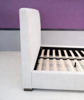 China Cream White Vertical Stripe Velvet Upholstered Platform Bed for sale