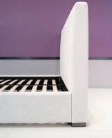 China Cream White Vertical Stripe Velvet Upholstered Platform Bed for sale