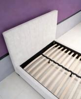 China Minimalist Cream Upholstered Platform Bed with Tall Headboard for sale