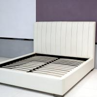 China Minimalist Cream Upholstered Platform Bed with Tall Headboard for sale