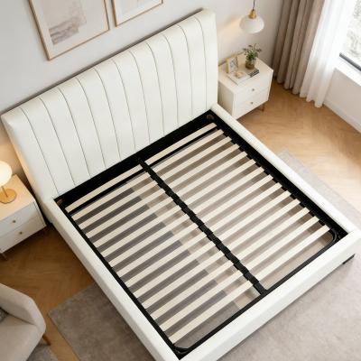 China Premium Faux Leather Cream Upholstered Platform Bed with Slatted Support for sale