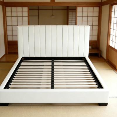 China Sturdy Solid Frame Cream Upholstered Platform Bed with Slatted Base for sale