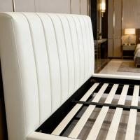 China Sturdy Solid Frame Cream Upholstered Platform Bed with Slatted Base for sale