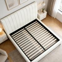 China Sturdy Solid Frame Cream Upholstered Platform Bed with Slatted Base for sale