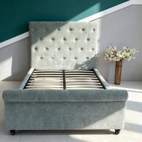 China Luxury Velvet Upholstered Bed Frame Stylish Tufted Headboard for Home Bedroom Decor for sale