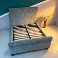 China Luxury Velvet Upholstered Bed Frame Stylish Tufted Headboard for Home Bedroom Decor for sale