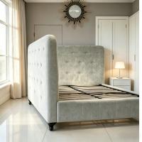 China Sturdy Wooden Bedroom Bed with Elegant Headboard Design for sale