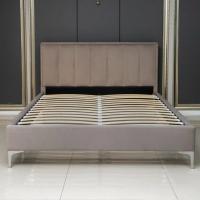 China Modern Light Luxury Velvet Upholstered Metal-Leg Solid Wood Slat Chinese-Made Double Bed for sale