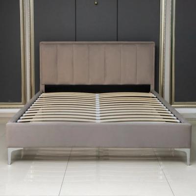 China Modern Light Luxury Velvet Upholstered Metal-Leg Solid Wood Slat Chinese-Made Double Bed for sale