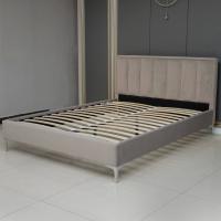 China Modern Light Luxury Velvet Upholstered Metal-Leg Solid Wood Slat Chinese-Made Double Bed for sale