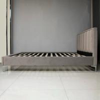 China Modern Light Luxury Velvet Upholstered Metal-Leg Solid Wood Slat Chinese-Made Double Bed for sale