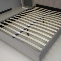China Modern Light Luxury Velvet Upholstered Metal-Leg Solid Wood Slat Chinese-Made Double Bed for sale