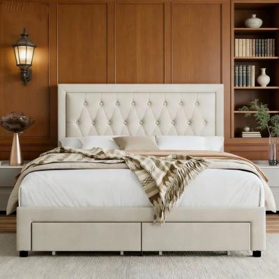 China Linen Storage Upholstered Platform Bed with 2 Drawers for sale