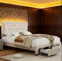 China Linen Storage Upholstered Platform Bed with 2 Drawers for sale