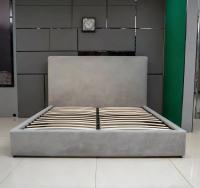 China Simple and Modern Grey Fleece Upholstered Solid Wood Slat Chinese-Made Double Bed for sale