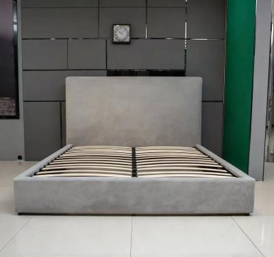 China Simple and Modern Grey Fleece Upholstered Solid Wood Slat Chinese-Made Double Bed for sale