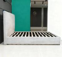 China Simple and Modern Grey Fleece Upholstered Solid Wood Slat Chinese-Made Double Bed for sale