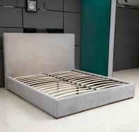 China Simple and Modern Grey Fleece Upholstered Solid Wood Slat Chinese-Made Double Bed for sale
