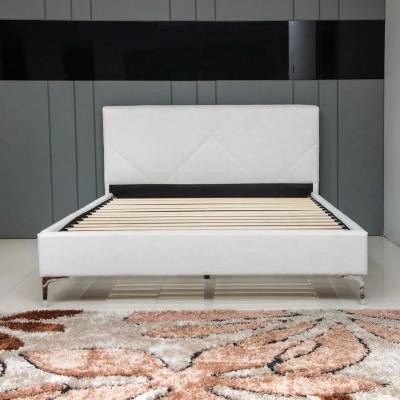 China Modern Minimalist White Upholstered Metal-Leg Solid Wood Slat Chinese-Made Double Bed for sale