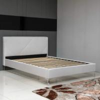 China Modern Minimalist White Upholstered Metal-Leg Solid Wood Slat Chinese-Made Double Bed for sale