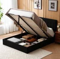 China Cozy Black Upholstered Ottoman Bed with Hidden Storage for sale