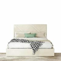 China Minimalist Double Bed with Beige Leather Vertical Strip Upholstery for sale