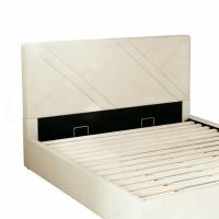 China Minimalist Double Bed with Beige Leather Vertical Strip Upholstery for sale