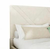 China Minimalist Double Bed with Beige Leather Vertical Strip Upholstery for sale