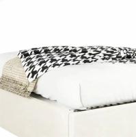China Minimalist Double Bed with Beige Leather Vertical Strip Upholstery for sale