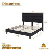 China Minimalist Black Fabric Upholstered Bed with Layered Headboard for sale